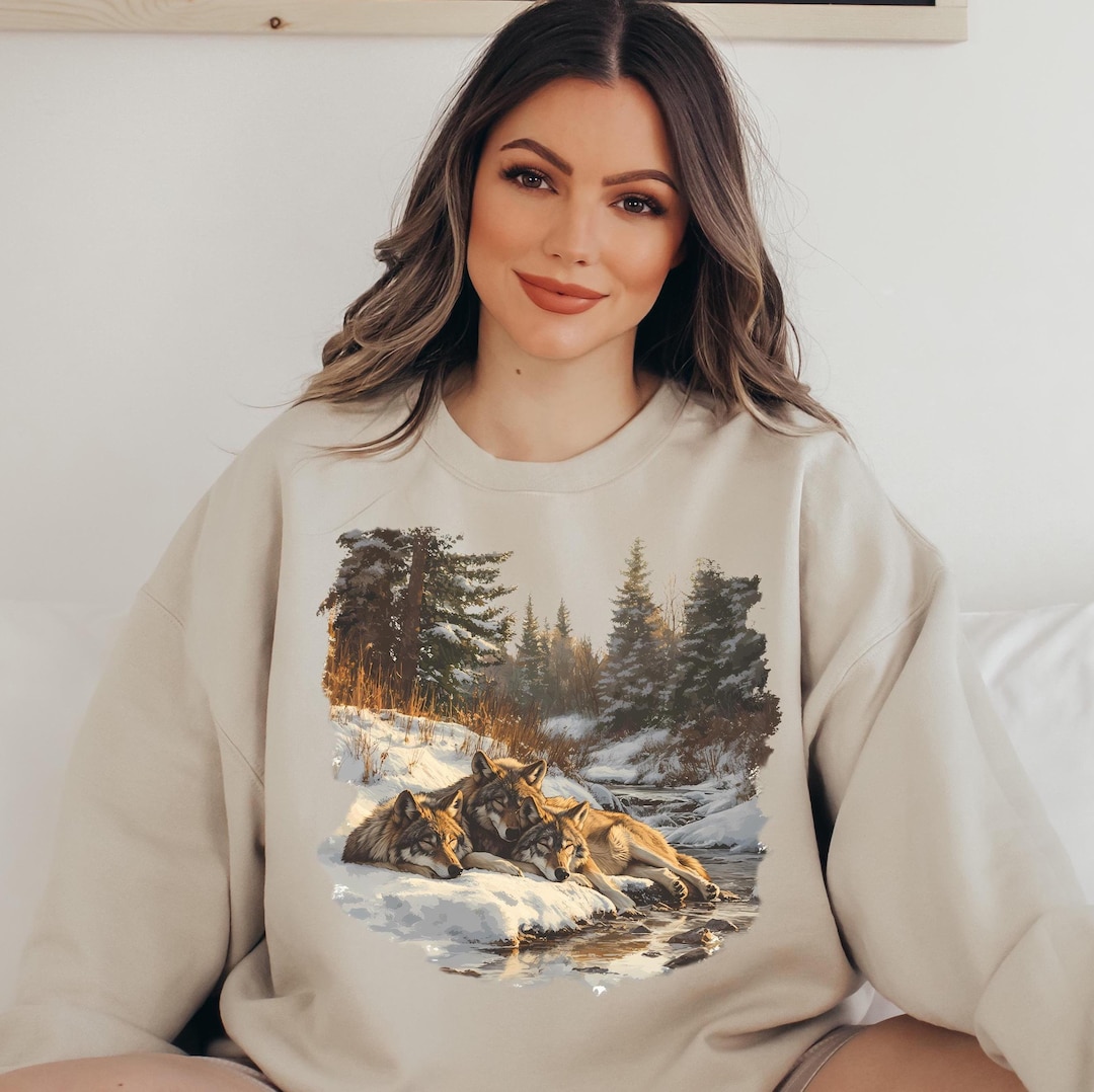 Retro Wolves Sweatshirt - 90s Wolf Wilderness Outfit - Boho Unisex ...