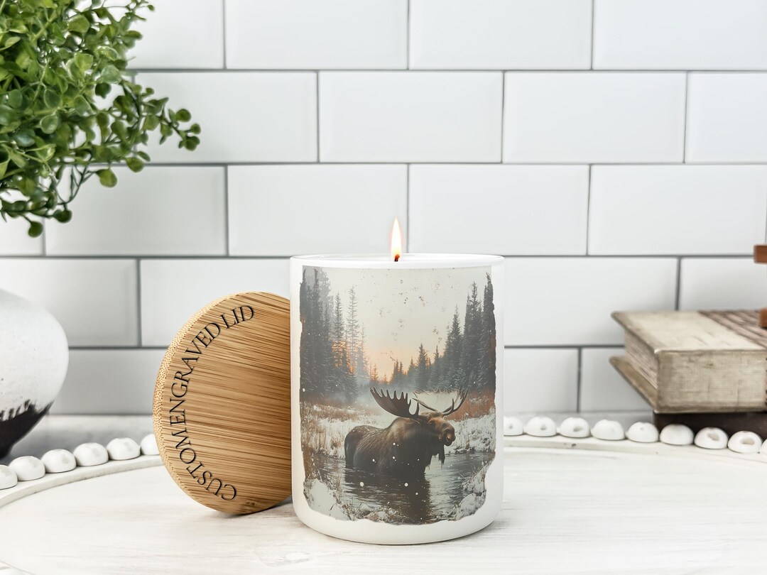 Retro Bull Moose Wilderness Scene Soy Candle - 90s Moose Wildlife Gift ...
