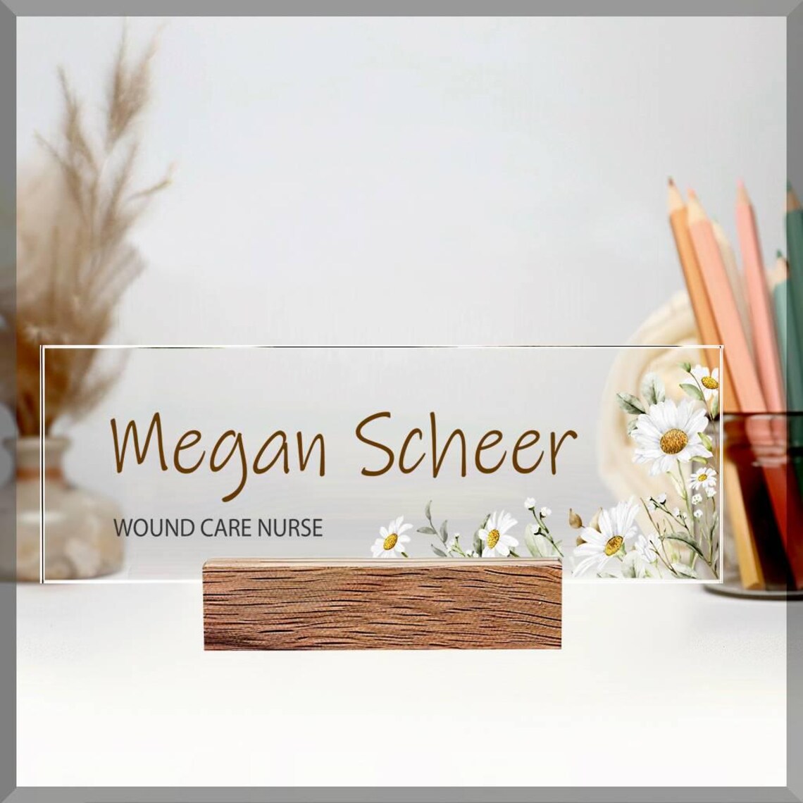 Personalized Acrylic Name Block W/ Wooden Base Minimal Executive Desk ...