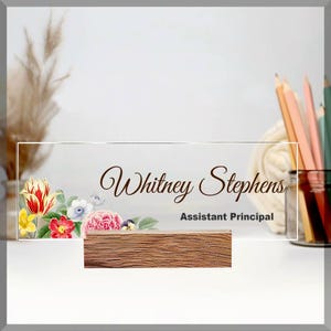 Personalized Acrylic Name Block W/ Wooden Base Minimal Executive Desk ...
