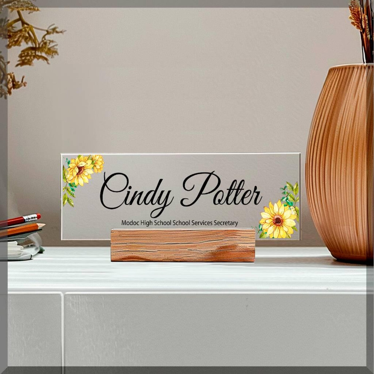 Personalized Acrylic Name Block W/ Wooden Base Minimal Executive Desk ...