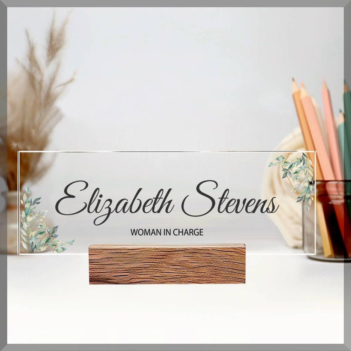 Personalized Acrylic Name Block W/ Wooden Base Minimal Executive Desk ...