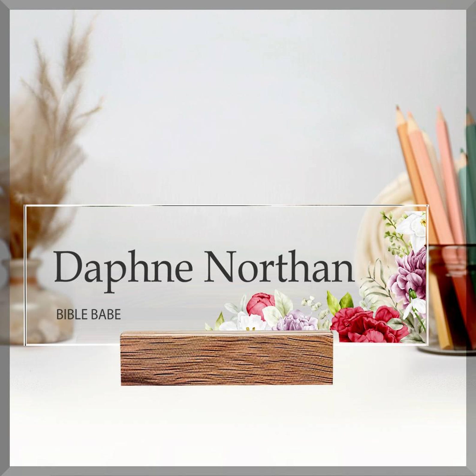 Personalized Acrylic Name Block W/ Wooden Base Minimal Executive Desk ...