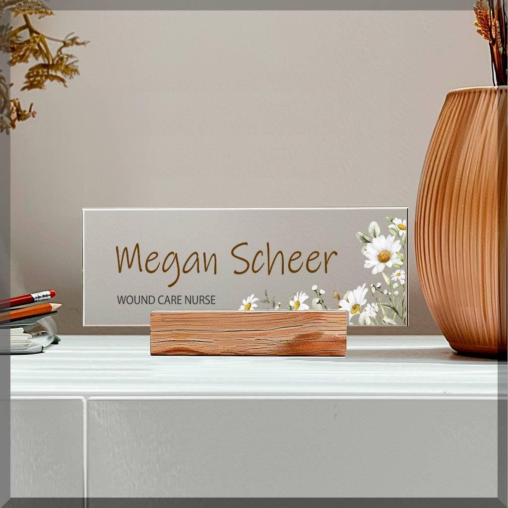 Personalized Acrylic Name Block W/ Wooden Base Minimal Executive Desk ...