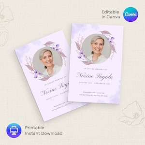 Floral Elegant Funeral Program Template for Woman Editable Bifold in ...