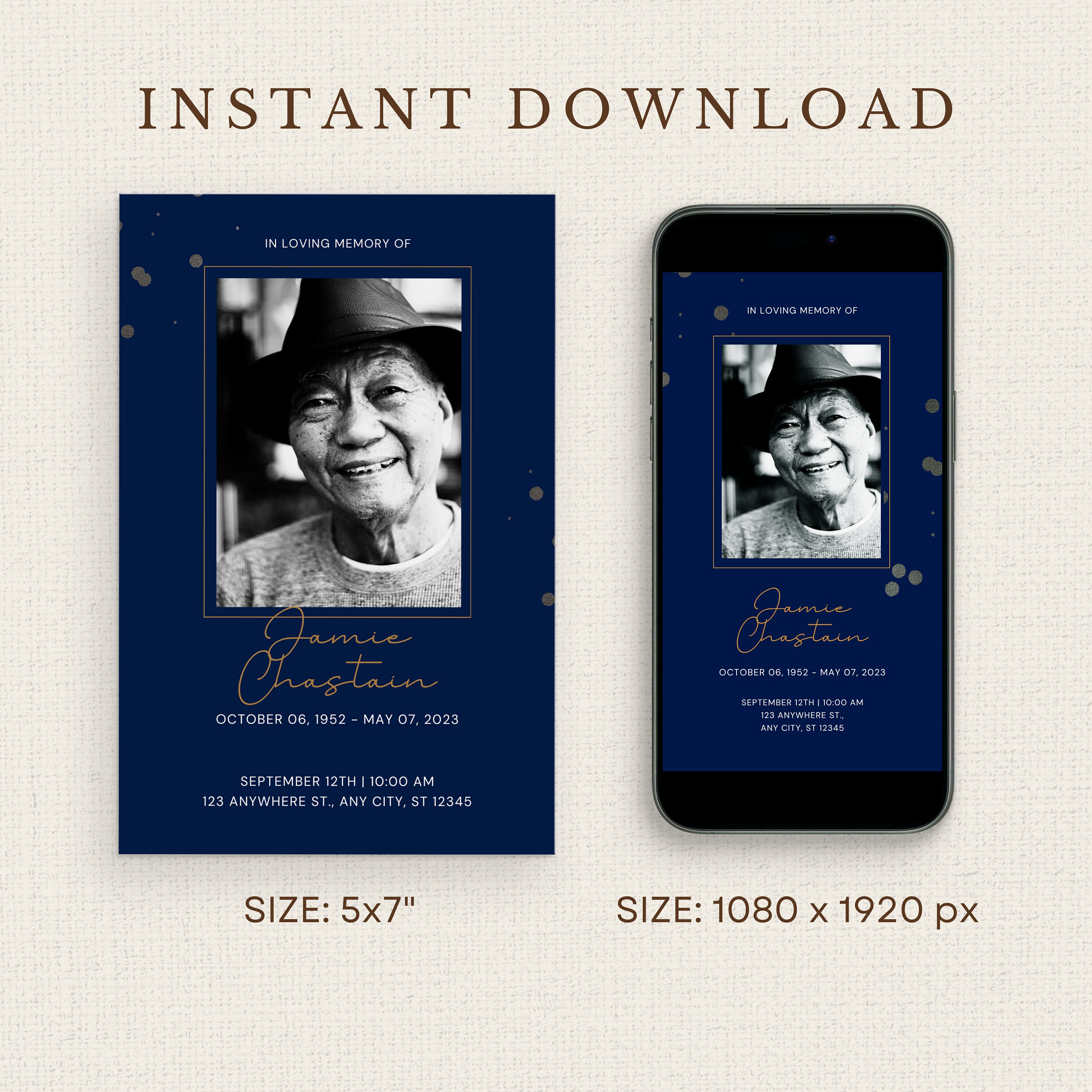 Navy Blue Elegant Funeral Invitation - Printable & Digital ...