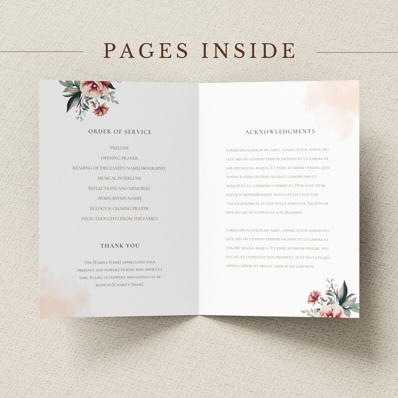 Floral Funeral Program Template | Elegant Bifold, Editable in Canva ...