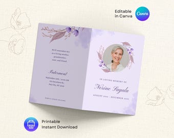 Floral Elegant Funeral Program Template for Woman Editable Bifold in ...