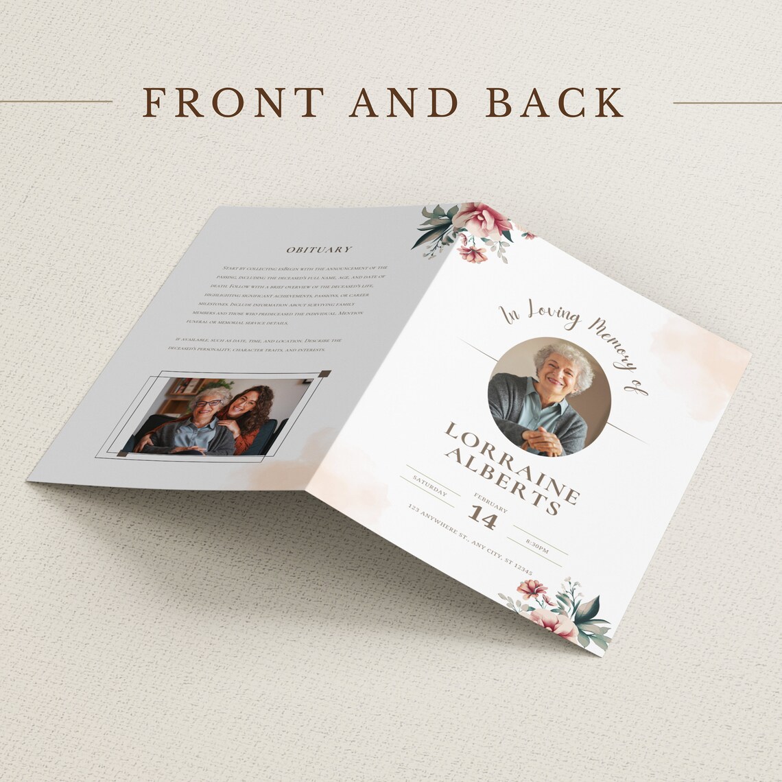 Floral Funeral Program Template | Elegant Bifold, Editable in Canva ...