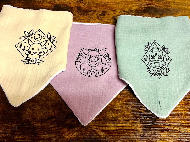 Pokemon Bandana Drool Bib - Pikachu Bulbasaur Gangar Evee Squirtle or ...
