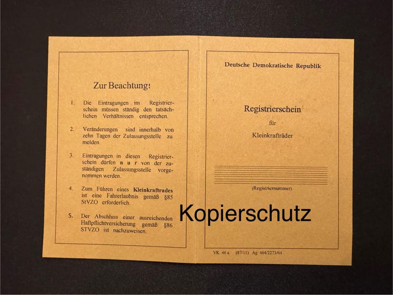 Simson SR2, Registration Certificate, ABE, Operating Permit Reprint ...