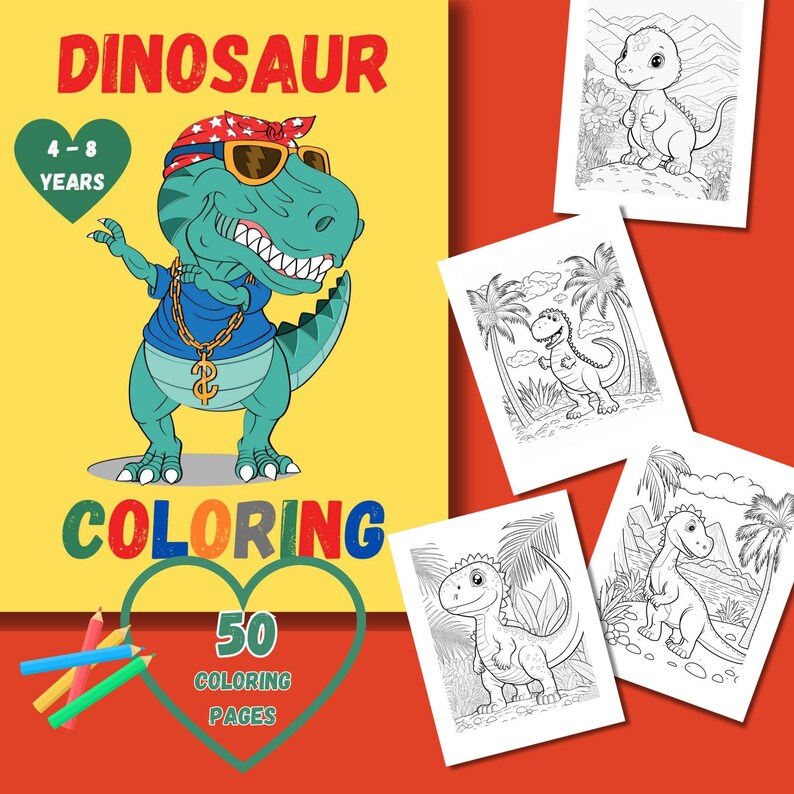 50 Dinosaur Coloring Pages - Etsy
