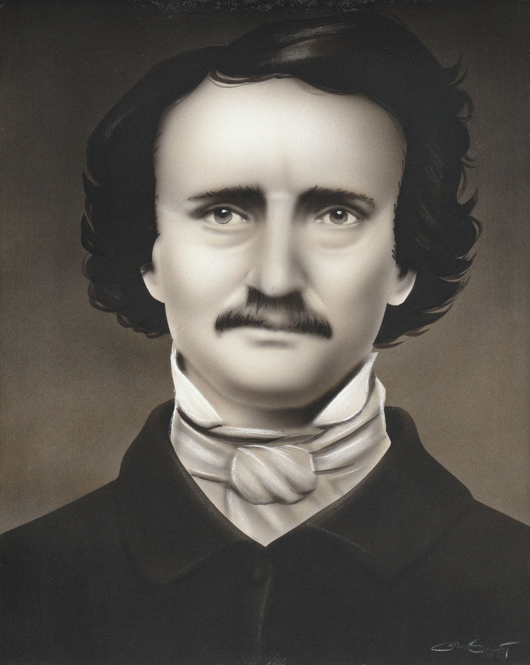Edgar Allan Poe 8x10 Original Painting Sepia Airbrush Horror Macabre - Etsy