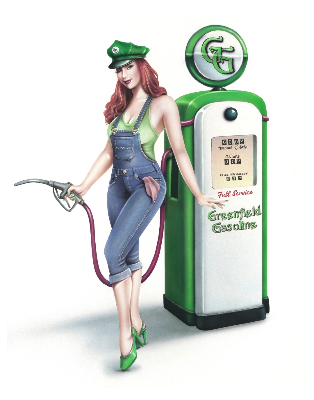 Gas Station Pin-up Girl 11x14 Art Print Redhead Vintage Gas Pump - Etsy