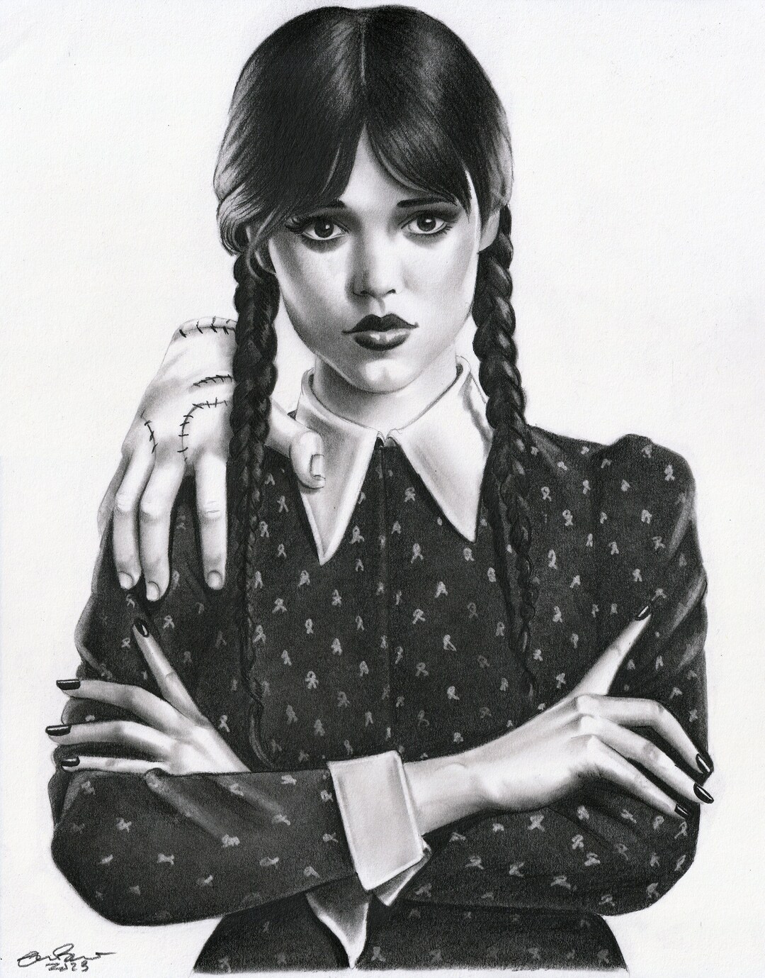 Wednesday Addams 11x14 Original Drawing Graphite Jenna Ortega - Etsy