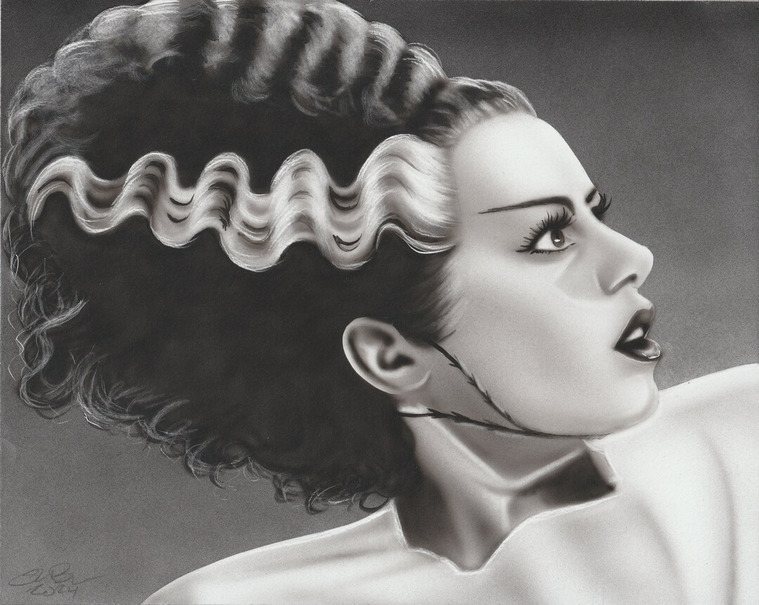 Bride of Frankenstein 8x10 Original Painting Airbrush Horror Scream ...