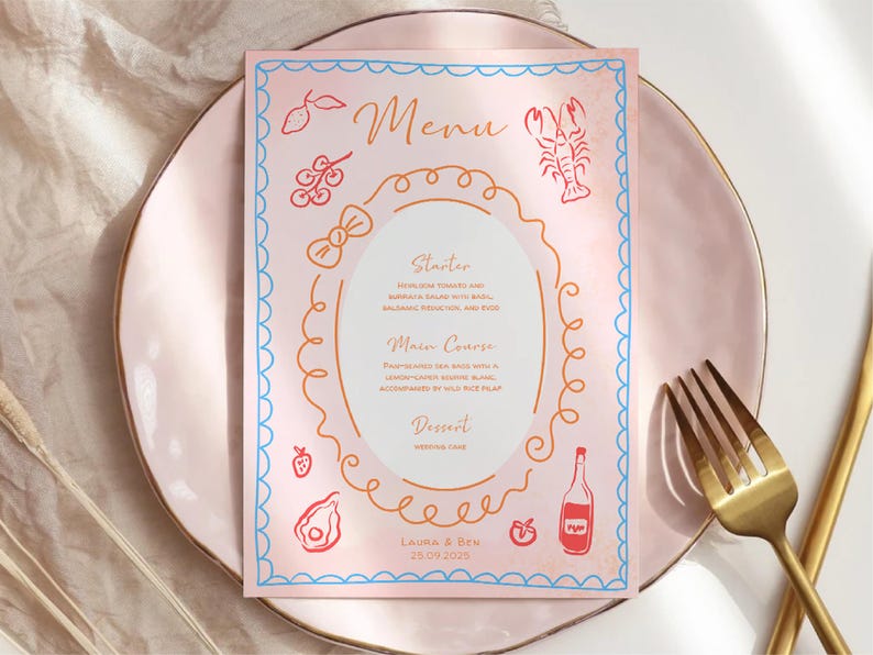 Colorful Watercolor Menu Template – Hand-drawn Food Icons, Editable ...