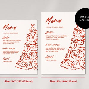 Holiday Dinner Menu Template, Festive Red Menu Card, Custom Editable ...