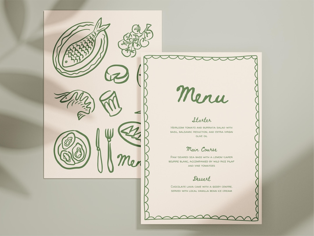 Dinner Party Menu, Illustrated Wedding Card, Colorful Wedding Menu ...