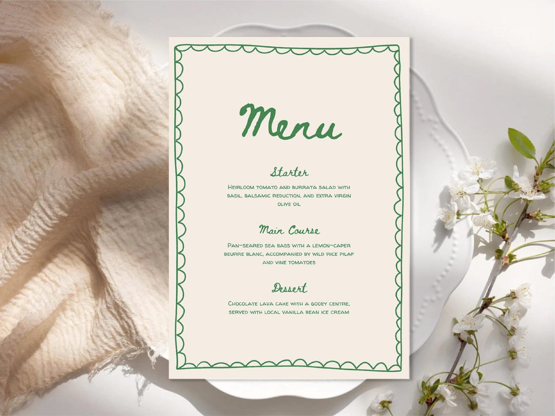 Dinner Party Menu, Illustrated Wedding Card, Colorful Wedding Menu ...