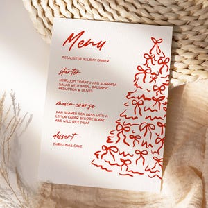 Holiday Dinner Menu Template, Festive Red Menu Card, Custom Editable ...