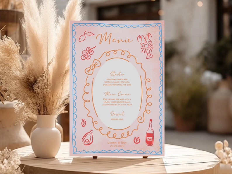 Colorful Watercolor Menu Template – Hand-drawn Food Icons, Editable ...