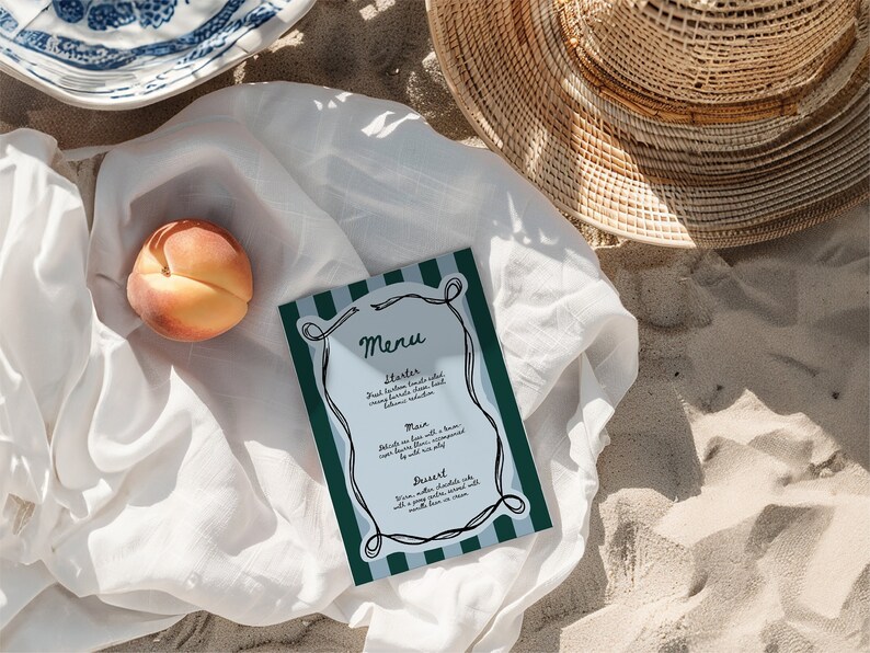 Instant | Illustrated Wedding Menu Template | Stripe Menu | Easily ...