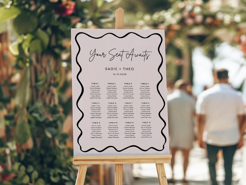 Wavy Wedding Seating Chart Template: Editable Sign (canva, Instant ...