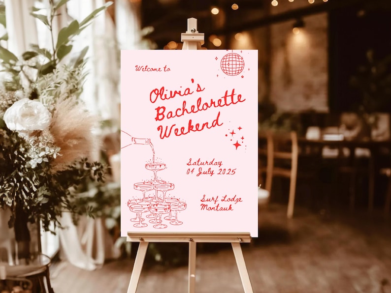 Bachelorette Party Welcome Sign: Custom Pink & Red Template (PDF, SVG ...