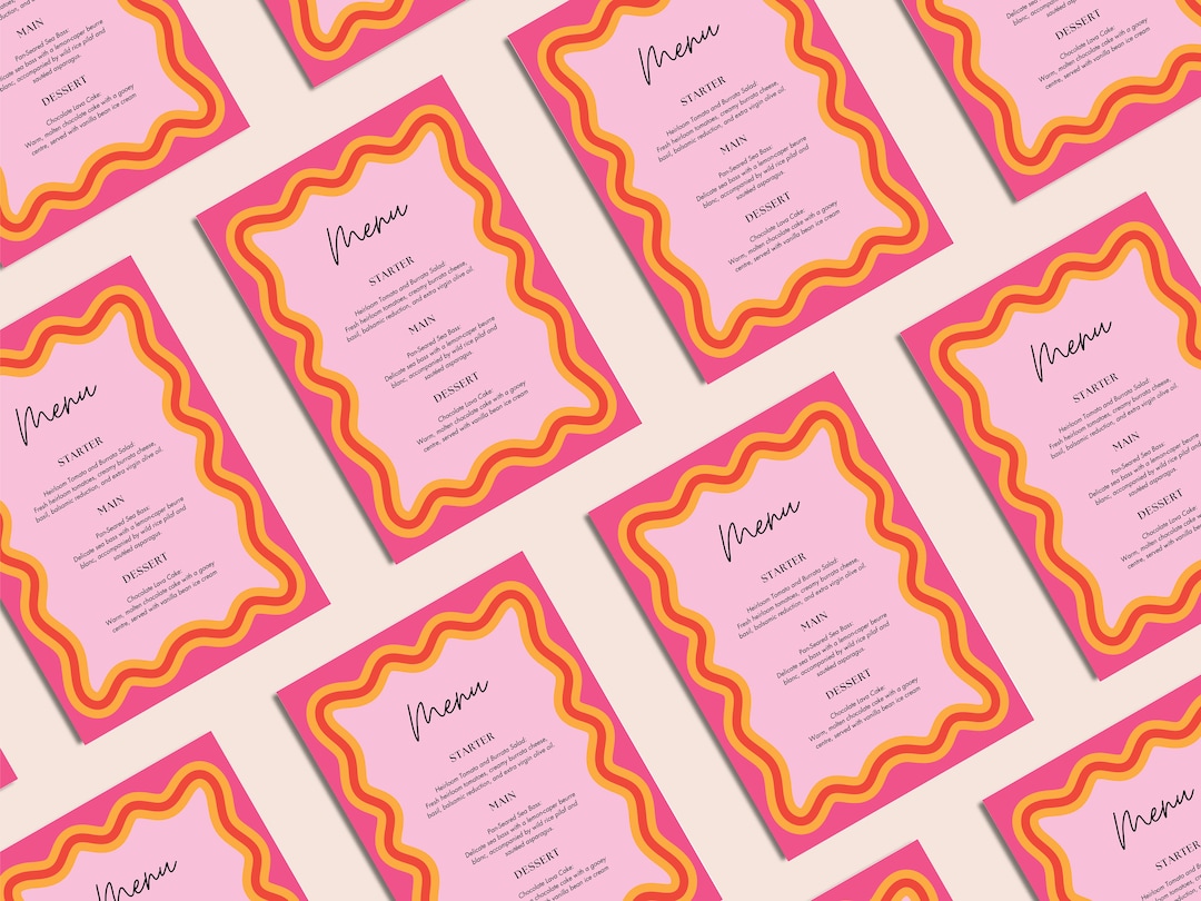 Instant | Wavy Wedding Menu Template | Custom | Colourful | Easy to ...