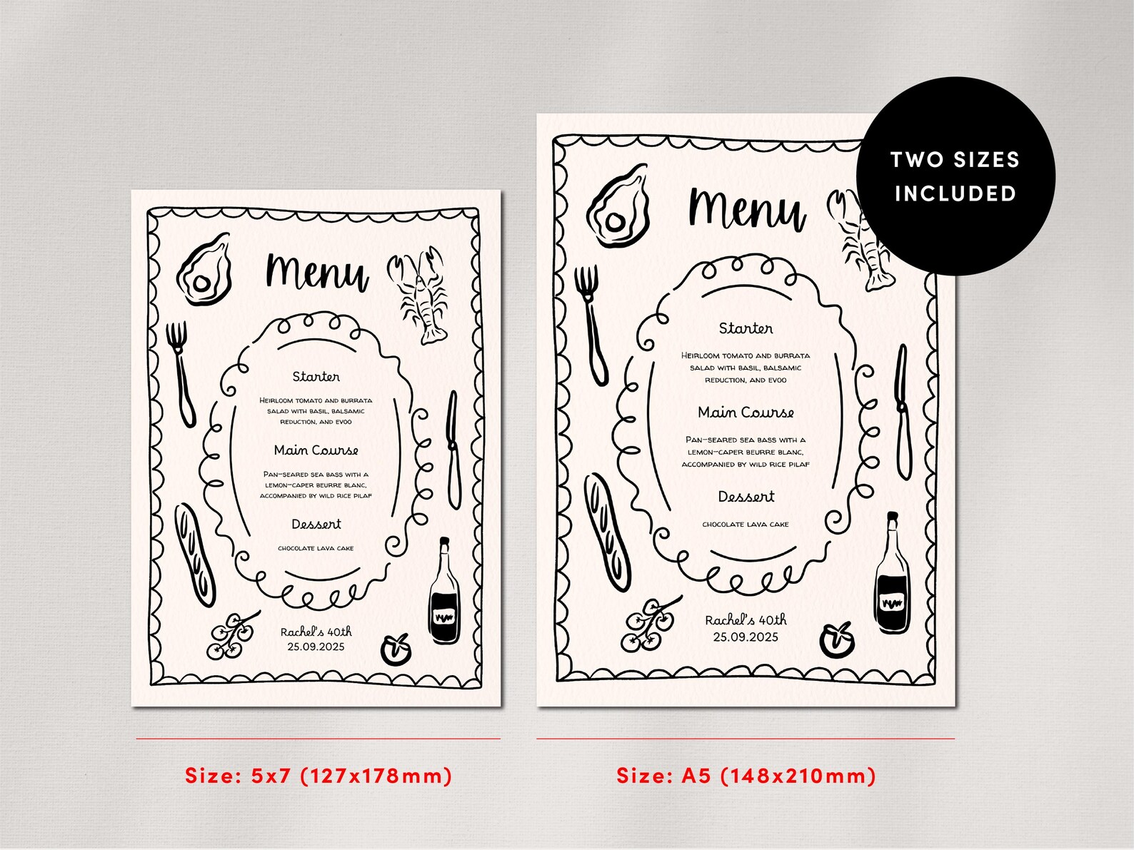 Dinner Party Menu, Hand Drawn Menu Card, Illustrated Menu Template ...