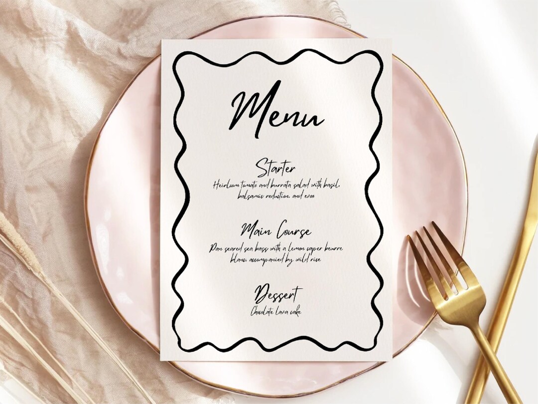 Wavy Border Menu Template – Editable Canva Dinner Party Menu, Printable ...