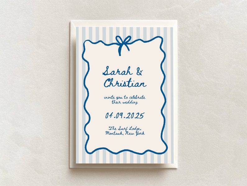 Blue Wedding Menu Template Striped Wedding Sign Easily Editable ...