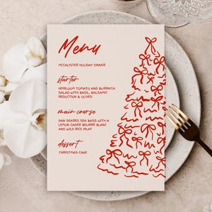 Holiday Dinner Menu Template, Festive Red Menu Card, Custom Editable ...