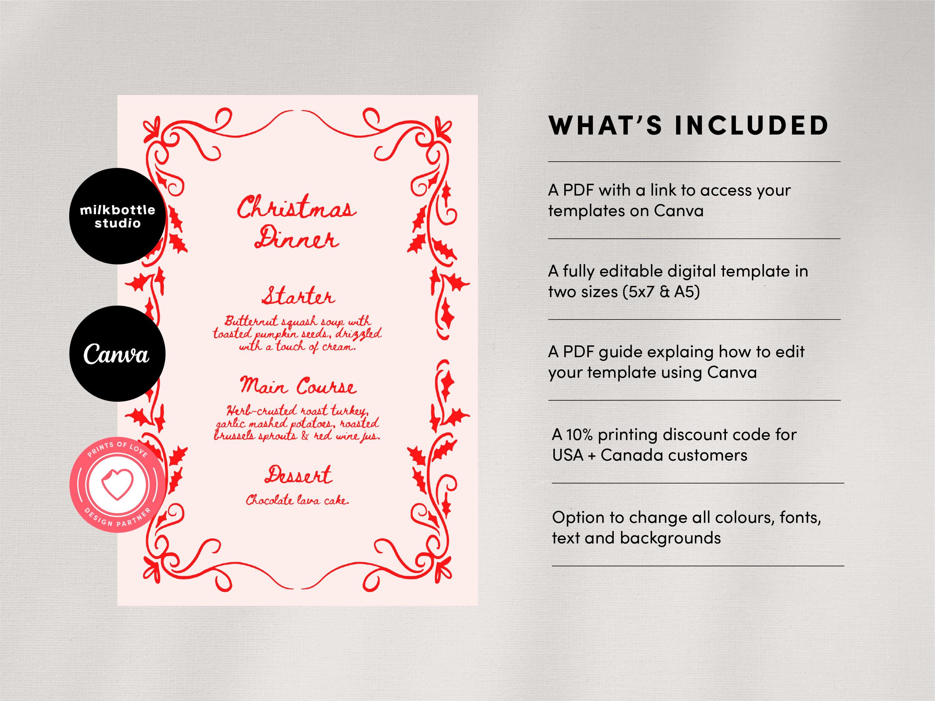 Christmas Dinner Menu, Holiday Dinner Party Menu Template, Christmas ...