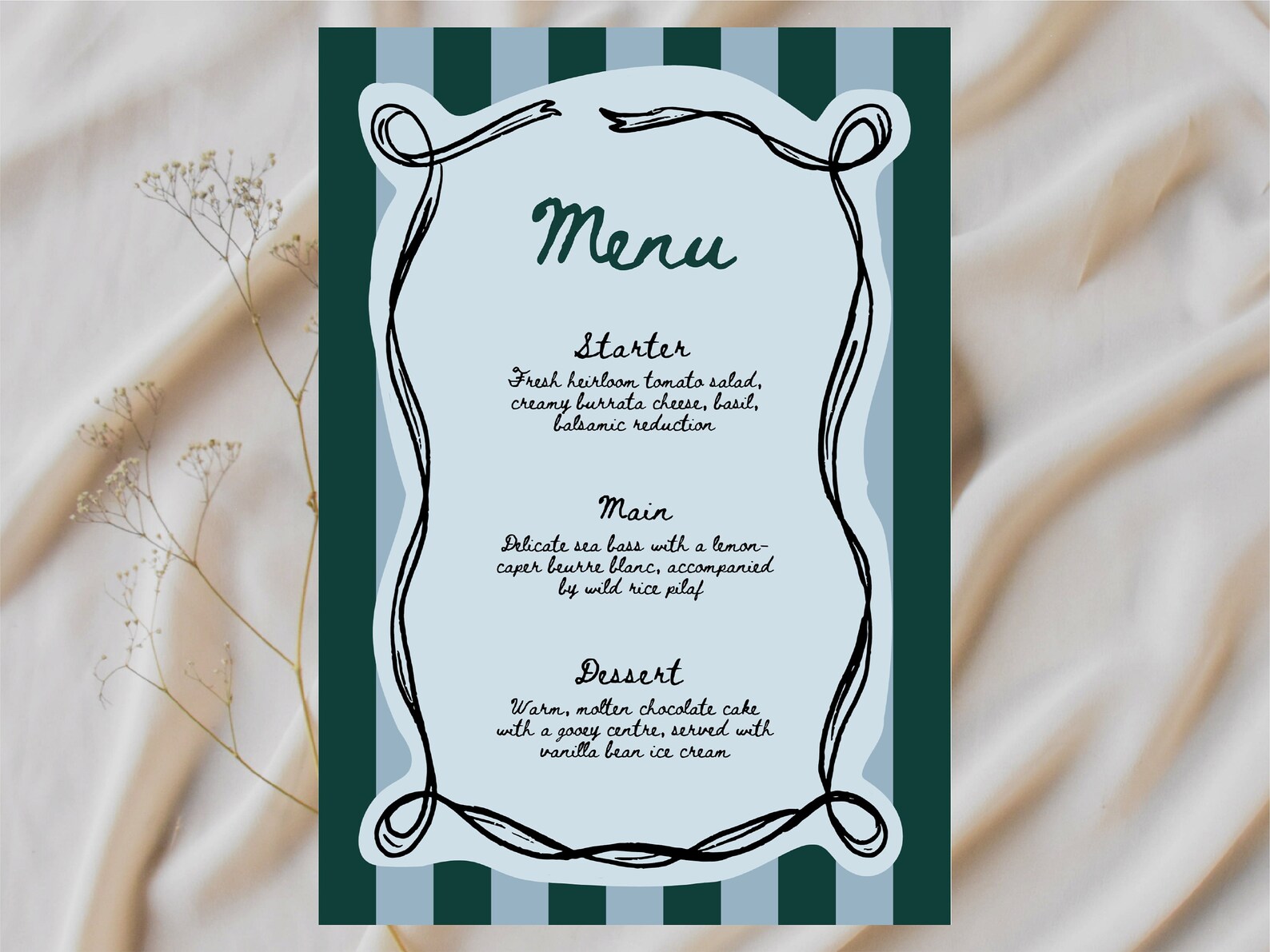 Instant | Illustrated Wedding Menu Template | Stripe Menu | Easily ...