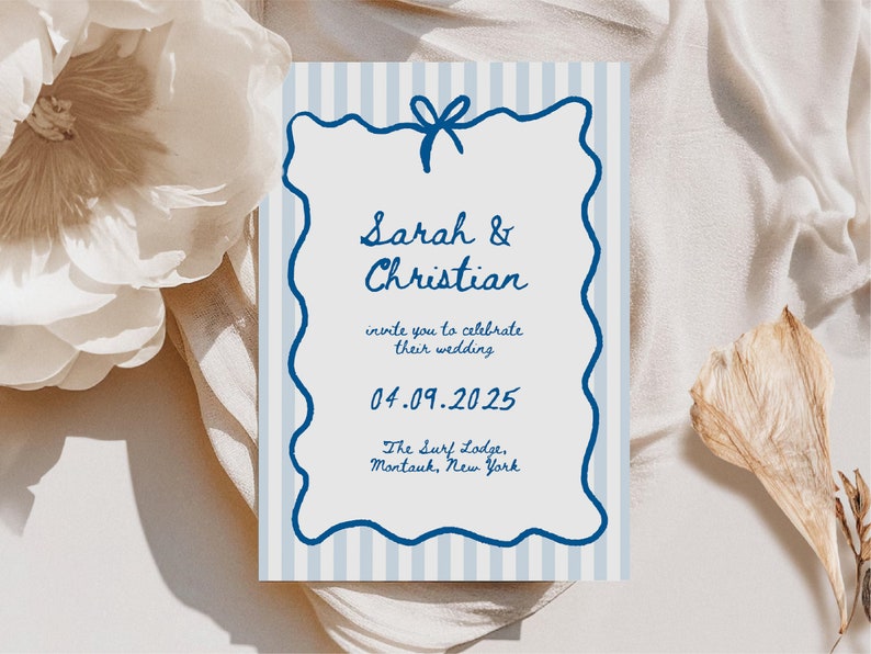 Blue Wedding Menu Template Striped Wedding Sign Easily Editable ...