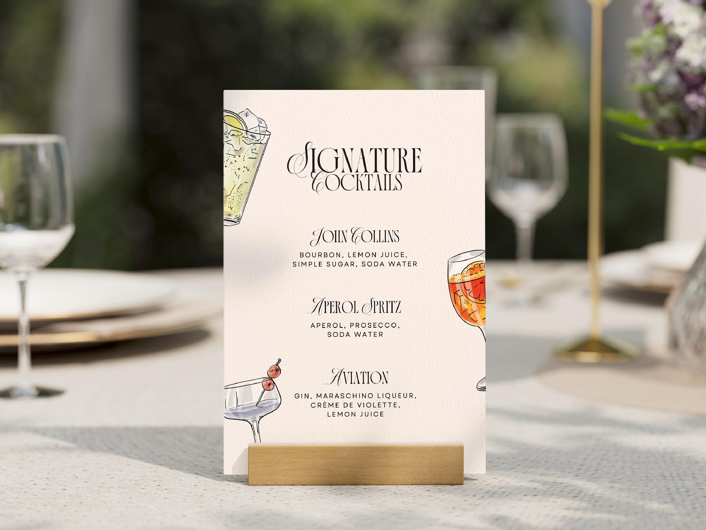 Printable Signature Drinks Menu, Modern Wedding Cocktail Menu, Cocktail ...