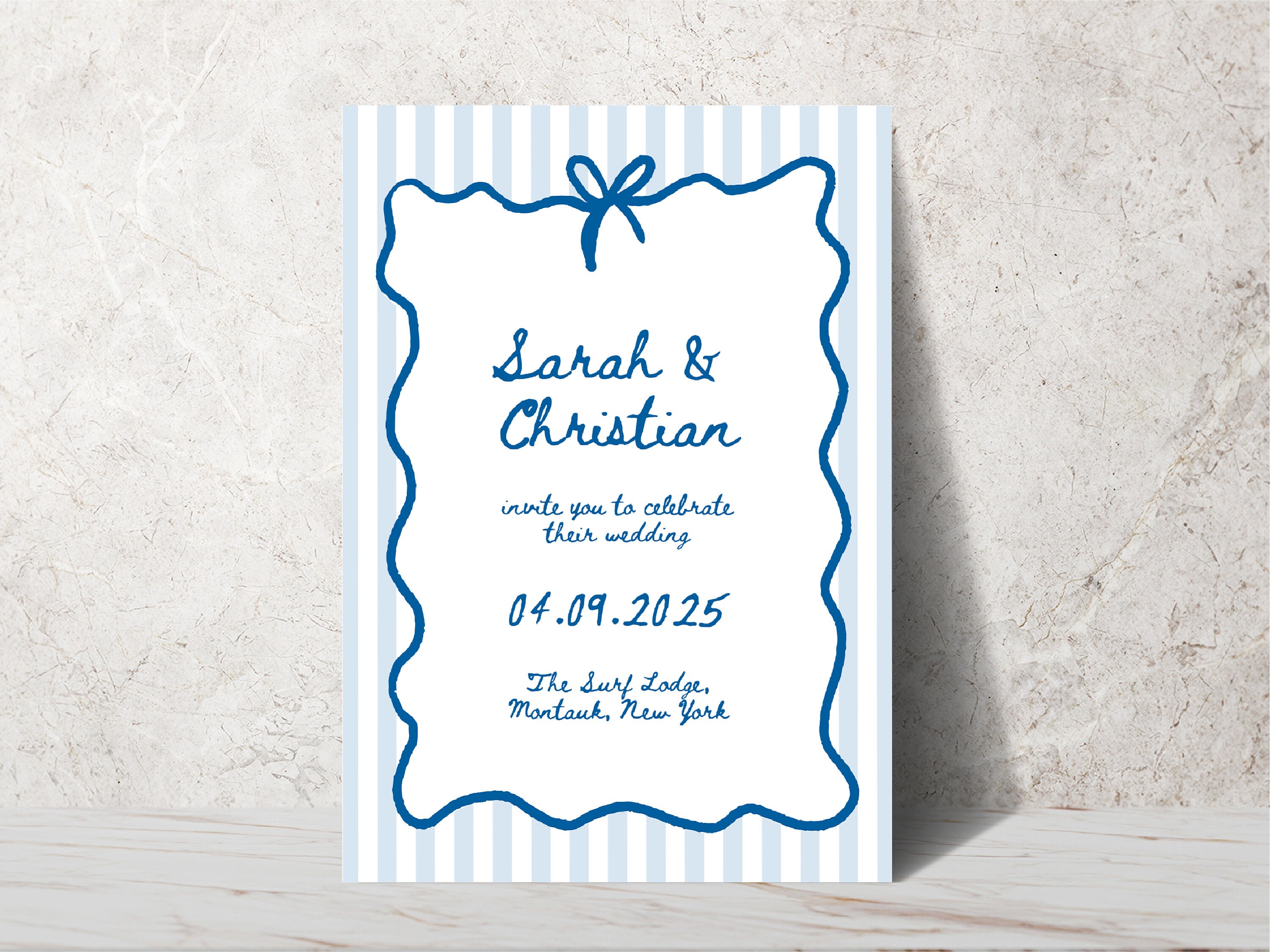Blue Wedding Menu Template Striped Wedding Sign Easily Editable ...
