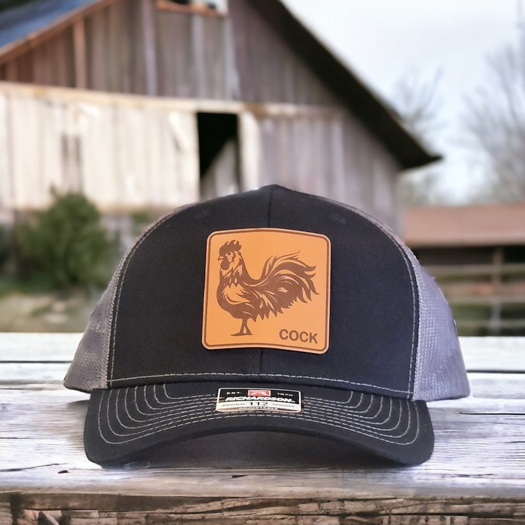 Rooster Cock Hat, Trucker Hat, Custom Leather Patch Hat, Funny Hat ...