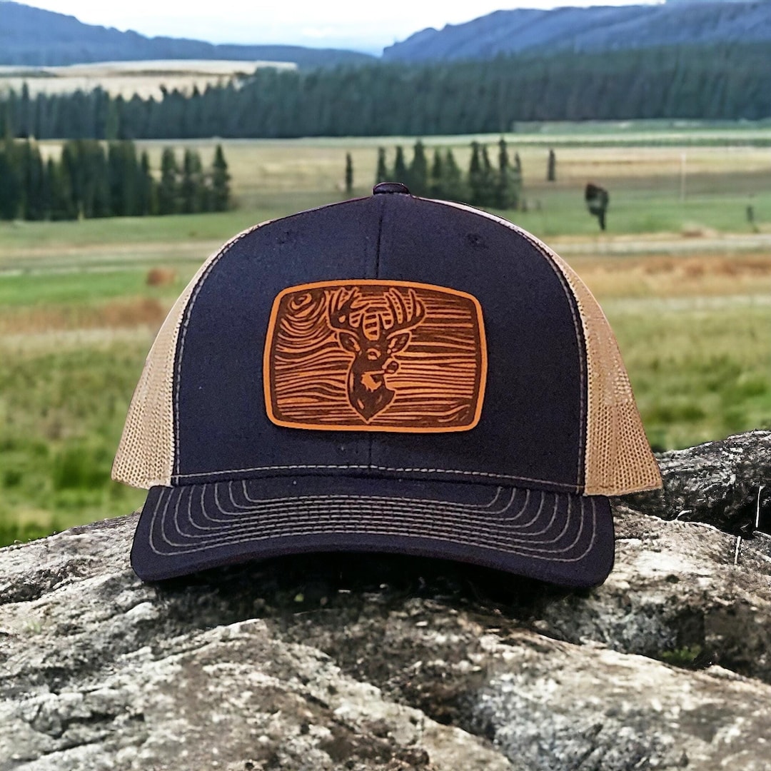 Deer Hunting Gift, Deer Hunting Hat, Leather Patch Trucker Hat, Camo ...
