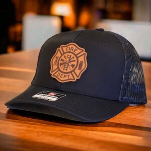 Fire Department Hat, Firefighter Trucker Hat, Leather Patch Hat ...