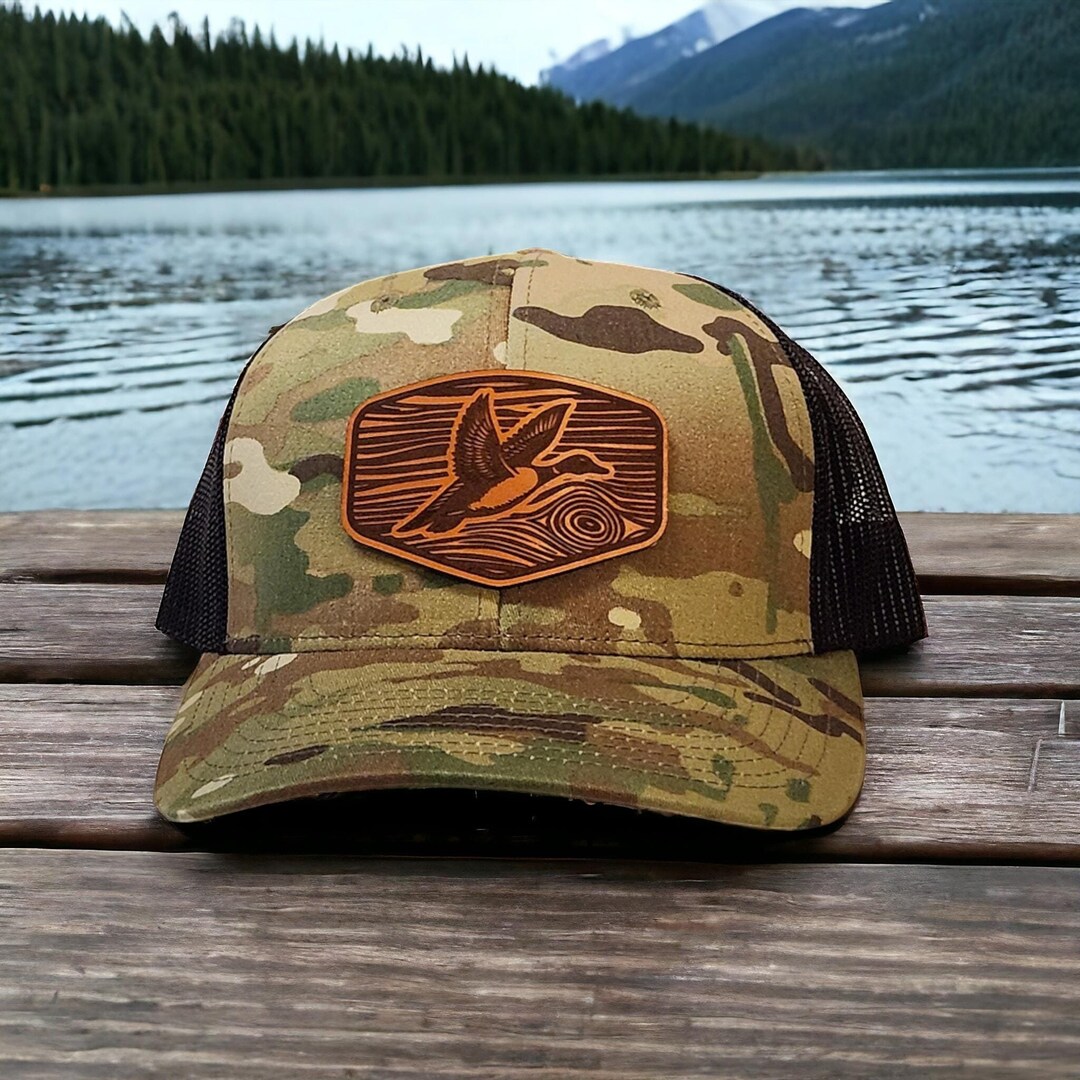 Duck Hunting Leather Patch Trucker Hat, Duck Hunting Gift, Gift for ...