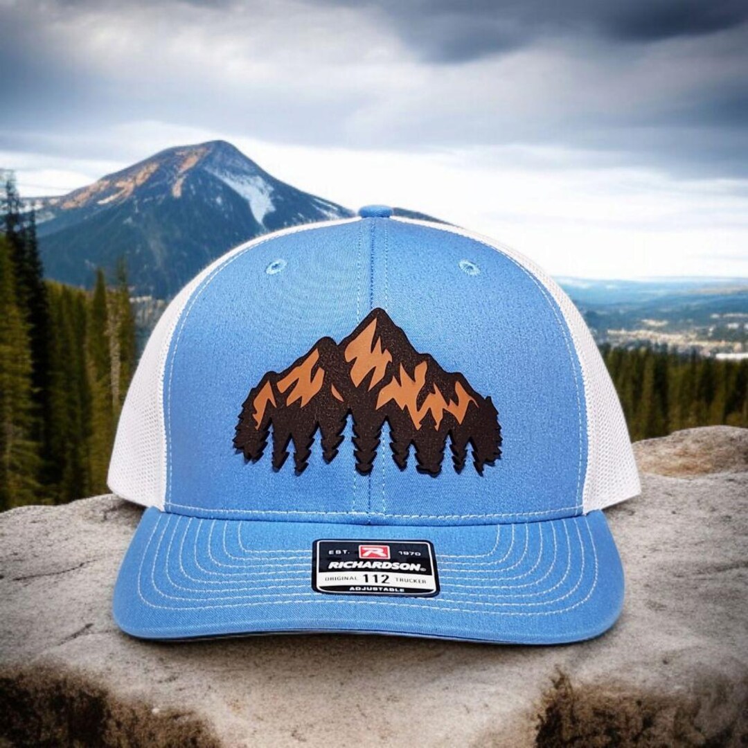 Mountain Leather Patch Trucker Hat: Hiking, Camping, Outdoor Adventure ...