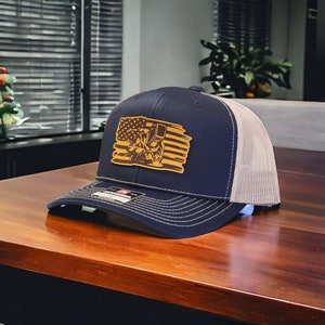Welder Hat, Welding Trucker Hat, American Flag Leather Patch Hat ...