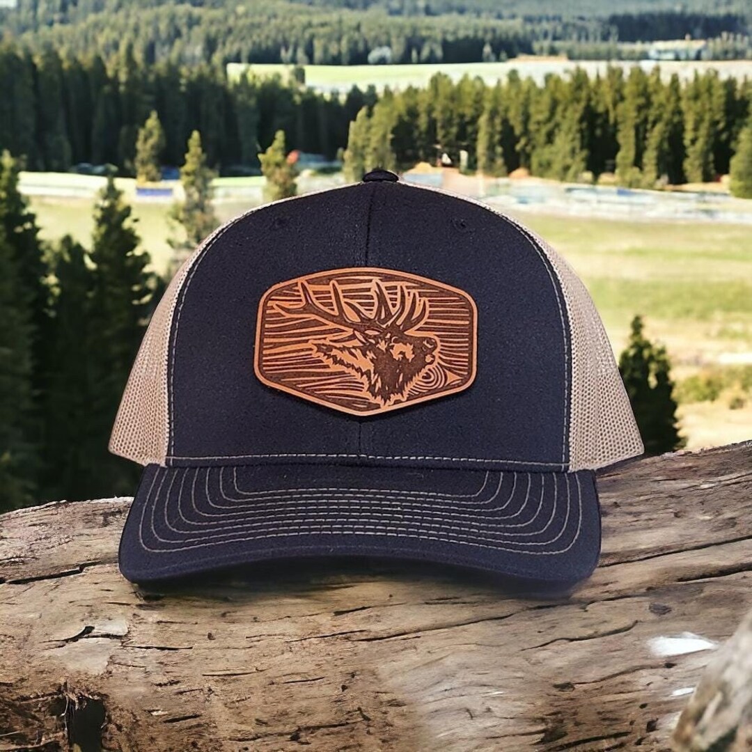 Elk Hunting Trucker Hat, Elk Hunting Gift, Leather Patch Snapback Hat ...