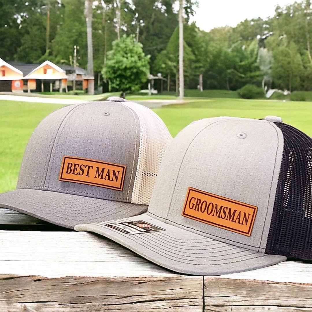 Groomsmen Leather Patch Trucker Hat - Custom Wedding Party Gift - Best ...