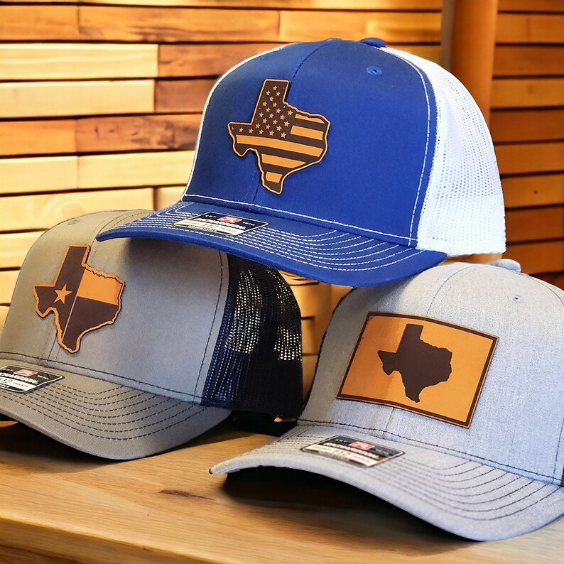 Texas State Trucker Hat, Leather Patch Hat, Lone Star State, Texas Hat ...