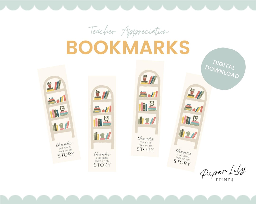 Teacher Appreciation Printable, Teacher Gift Bookmarks, Story Bookmark ...