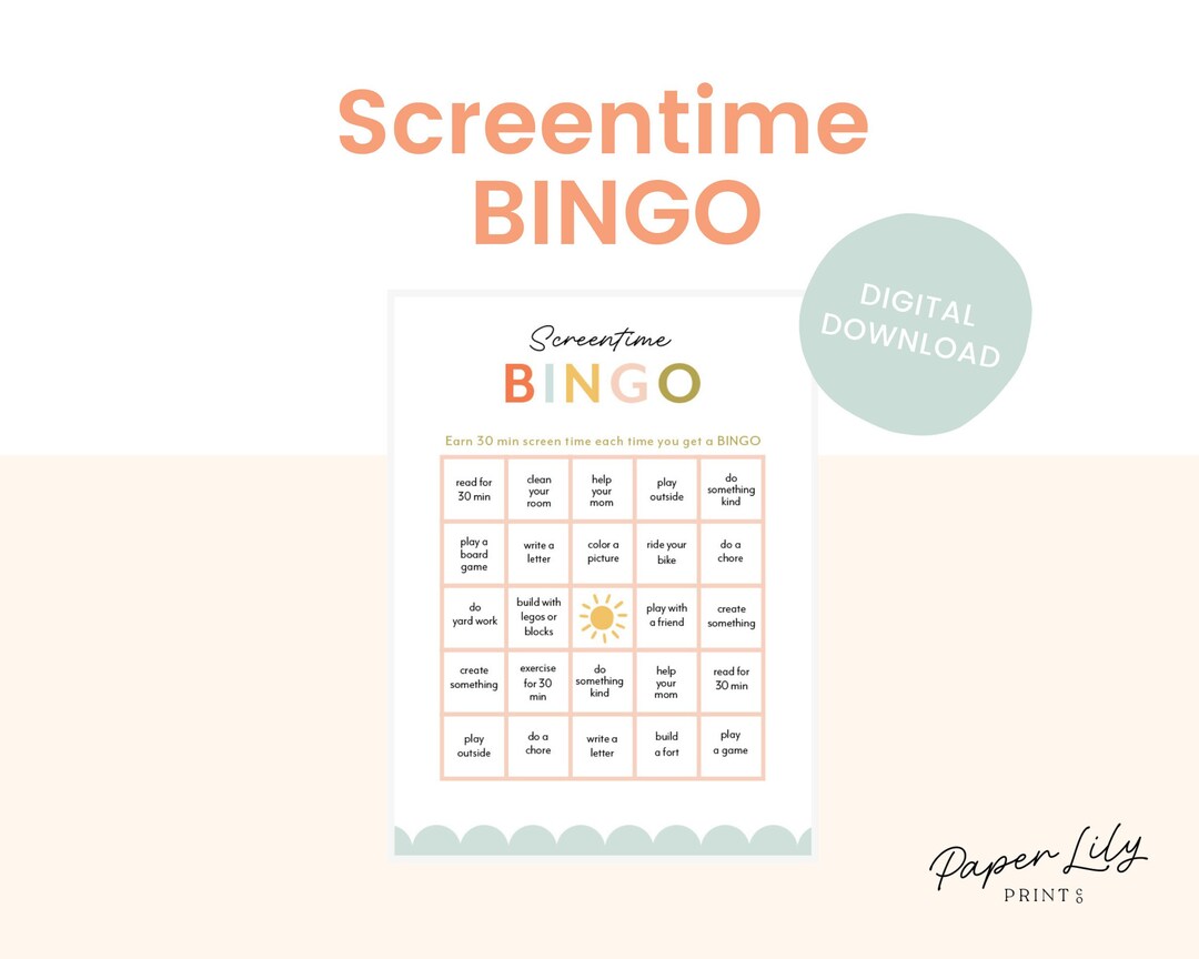 Screentime, Screentime Bingo, Screentime Rules, Summer Printables ...